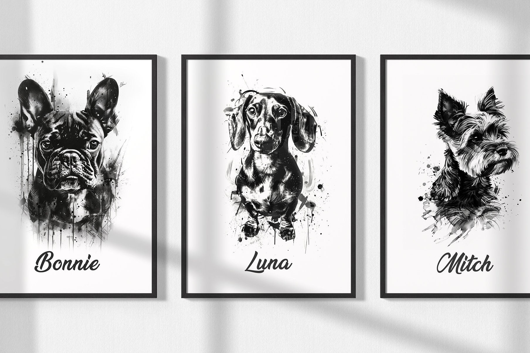 Custom Dog Prints Splat Art A3 French Bulldog Dachshund Yorkshire ...