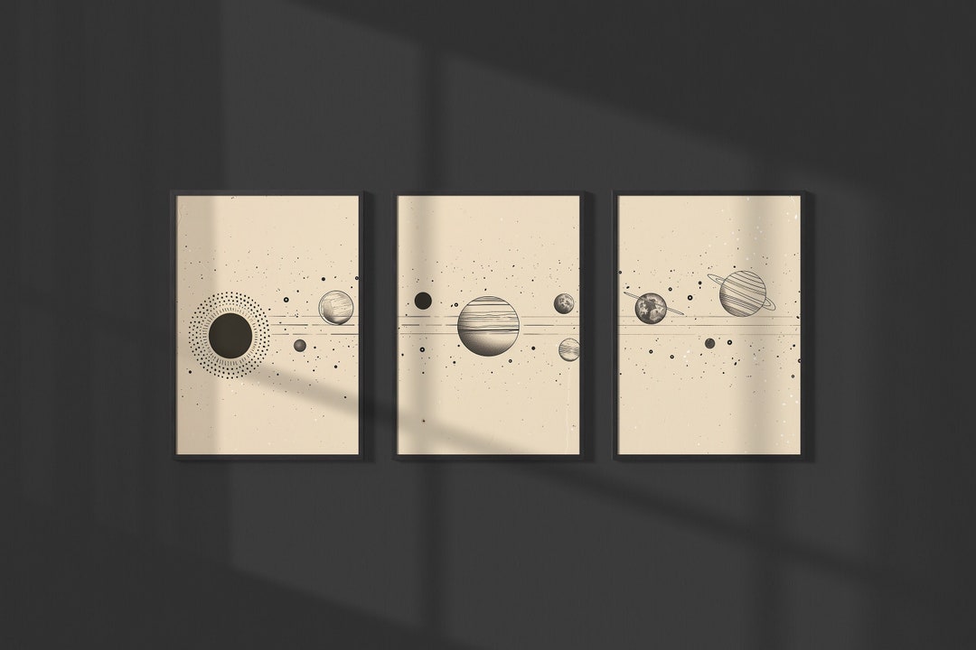 Set of 3 Solar System Line Art Prints A3 Framed or Unframed Wall Art ...