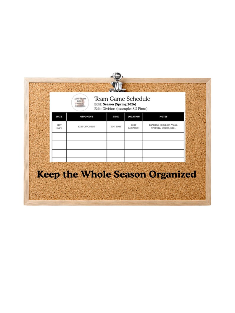 Team Game Schedule Printable | Youth Sports Schedule Template ...