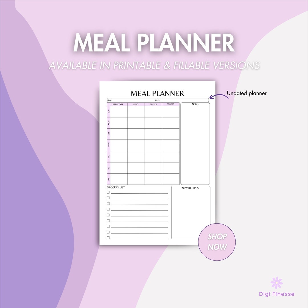 Digital Meal Planner Recipe Tracker for Weight Loss & Fasting Grocery ...