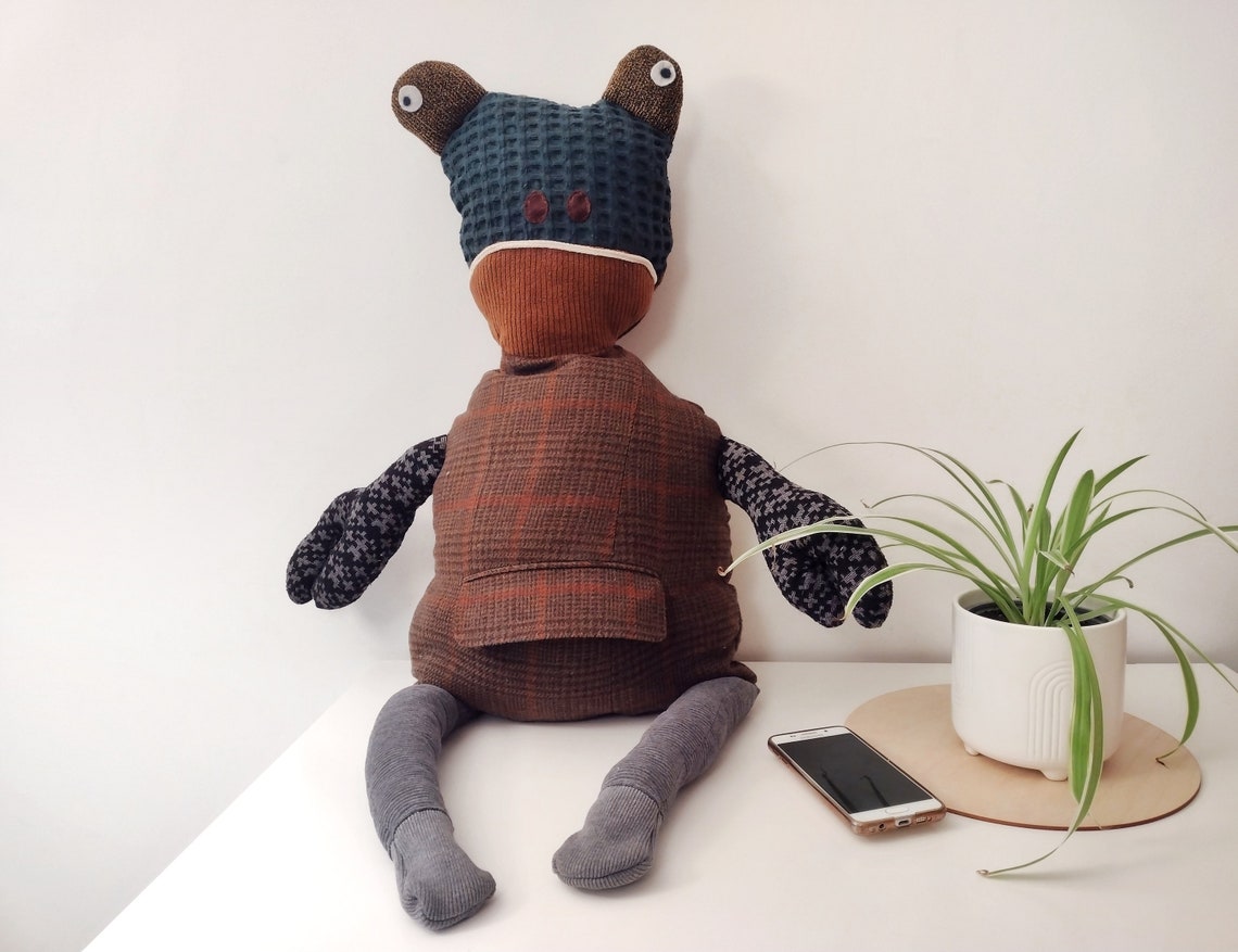 Grumpy Frog Artisan Toy, Chubby Toad Art Doll in Tweed Jacket, Whimsy ...