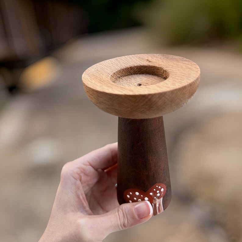 Handpainted Mushroom Detailed Wooden Tealight Candle Holders Set of 3 ...