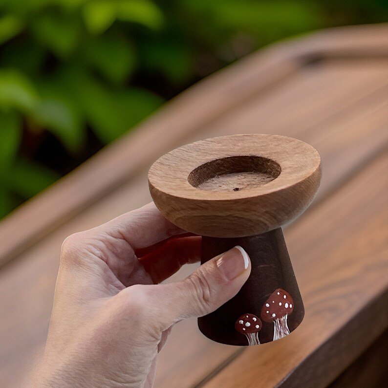 Handpainted Mushroom Detailed Wooden Tealight Candle Holders Set of 3 ...