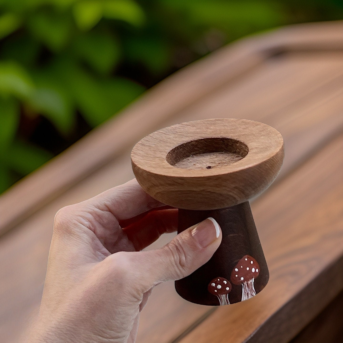 Handpainted Mushroom Detailed Wooden Tealight Candle Holders Set of 3 ...