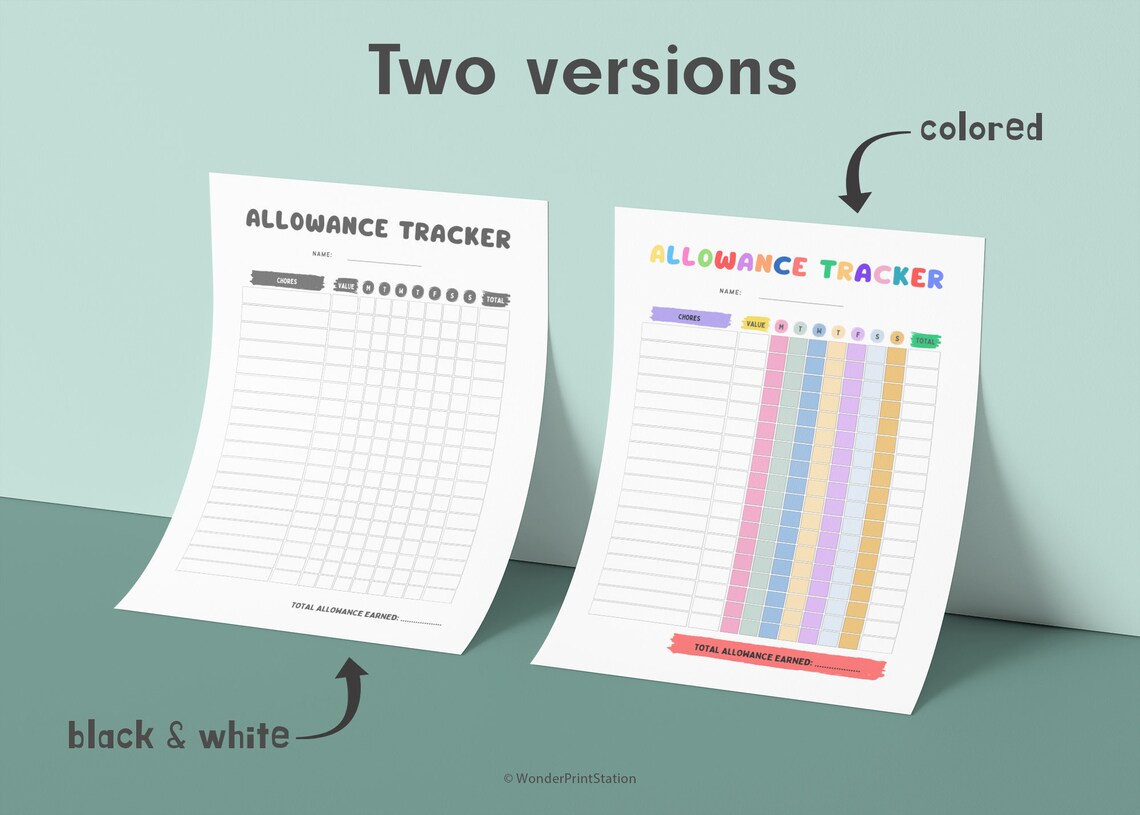 Weekly Allowance Tracker, Printable Kids Allowance Chore Chart, Reward ...