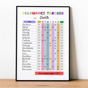 Weekly Allowance Tracker, Printable Kids Allowance Chore Chart, Reward ...