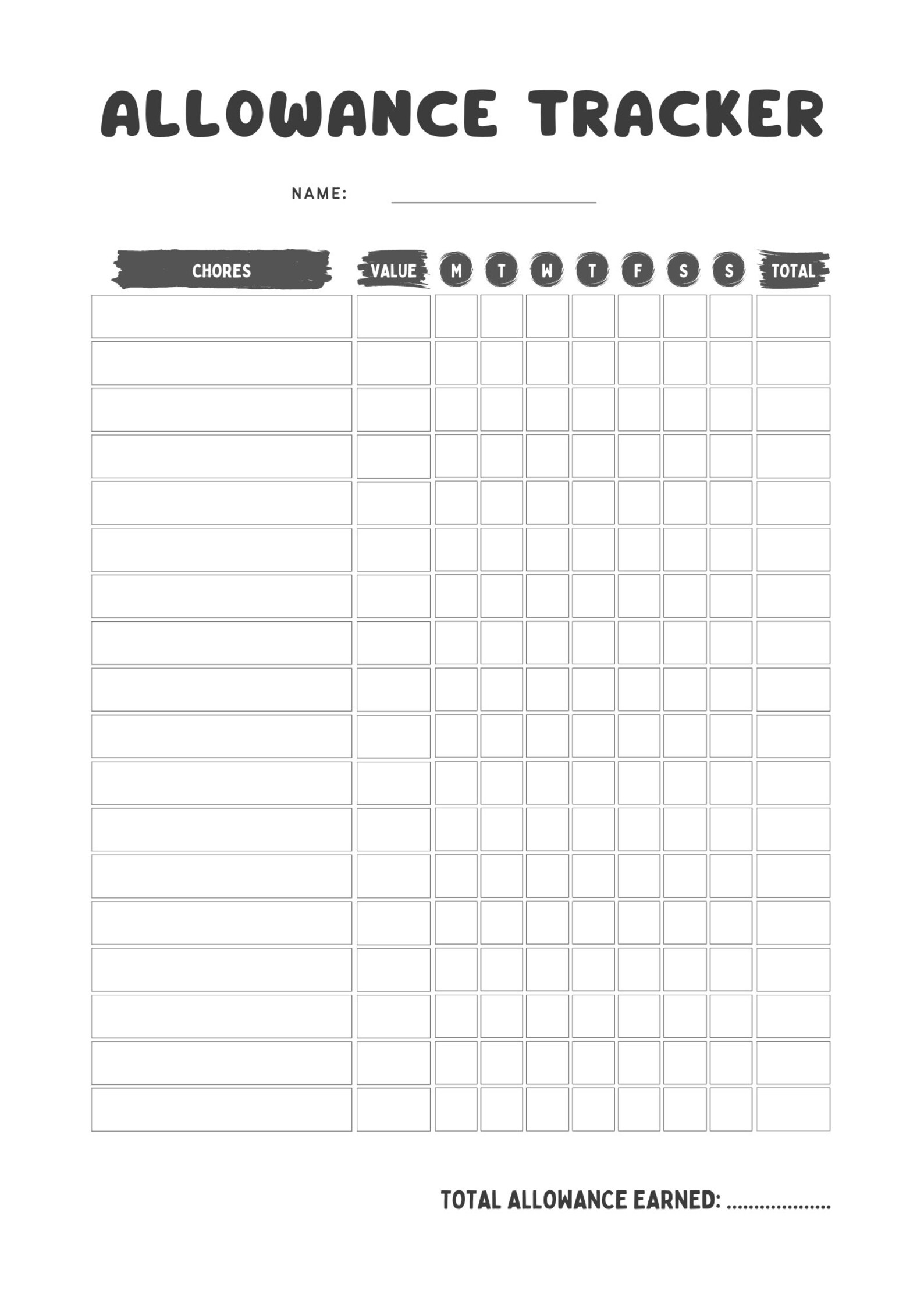 Weekly Allowance Tracker, Printable Kids Allowance Chore Chart, Reward ...