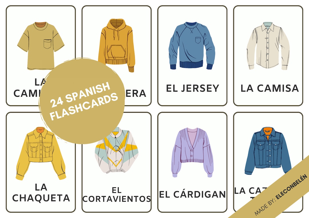 CLOTHING SPANISH FLASHCARDS - Etsy