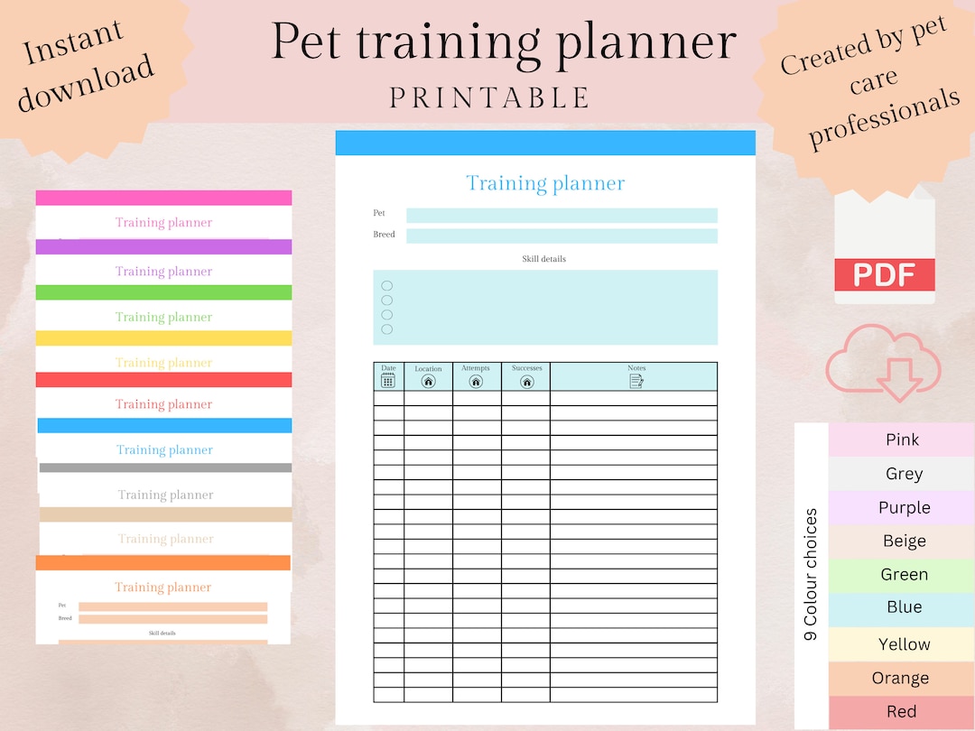 Pet Training Planner Dog Training Plan Animal Training Plan Training ...