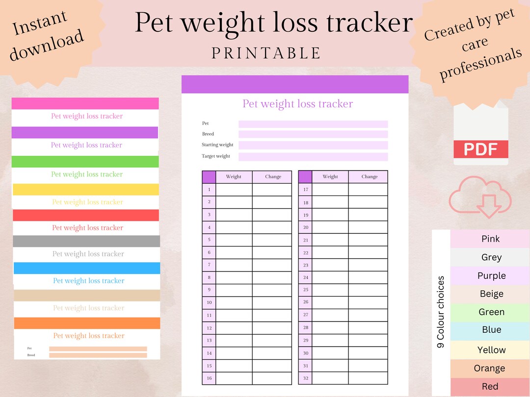 Printable Pet Weight Loss Tracker Dog Weight Loss Tracker Cat Weight ...