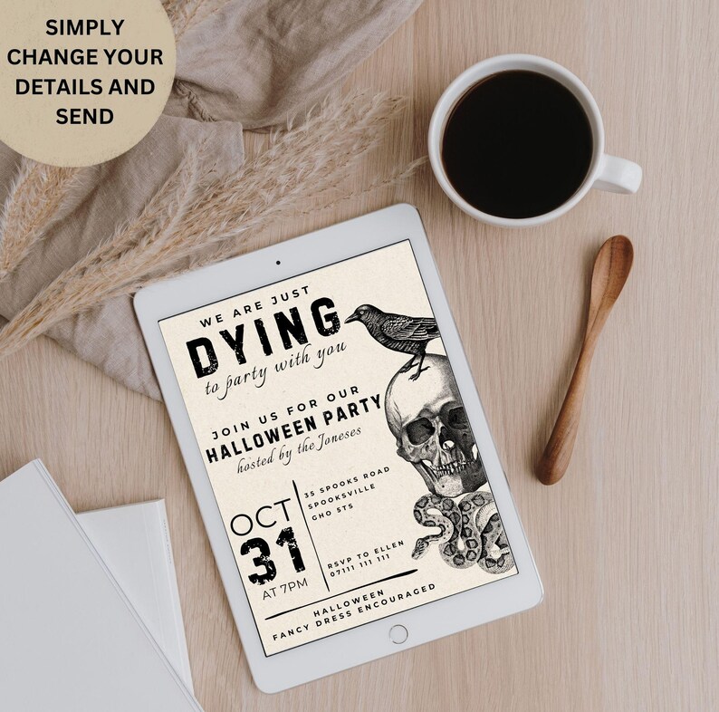 Vintage Adult Halloween Party Invitation Template, Modern Instant ...