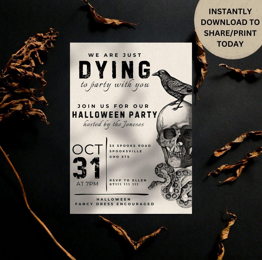 Vintage Adult Halloween Party Invitation Template, Modern Instant ...