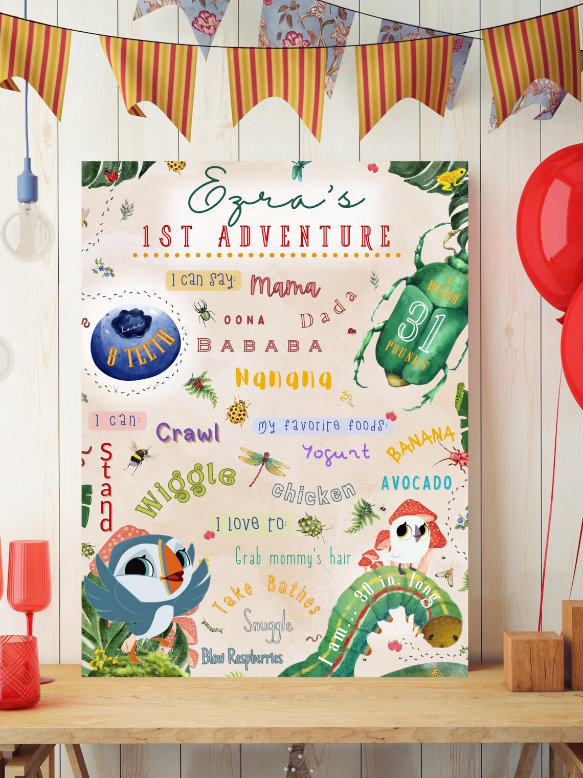 Puffin Rock Bug Insect Milestone Poster Sign, 18x24, Birthday Party ...