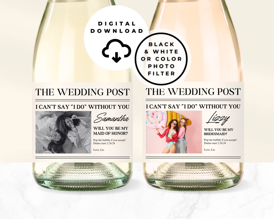 Digital Download Bridesmaid Proposal Champagne Label, Newspaper ...