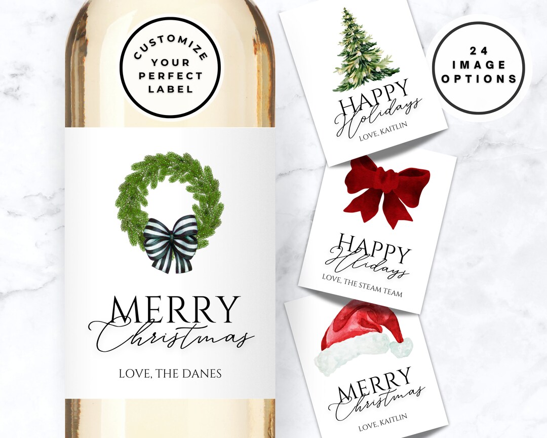 Custom Christmas Wine Labels, Christmas Wine Labels, Wine Bottle Labels ...
