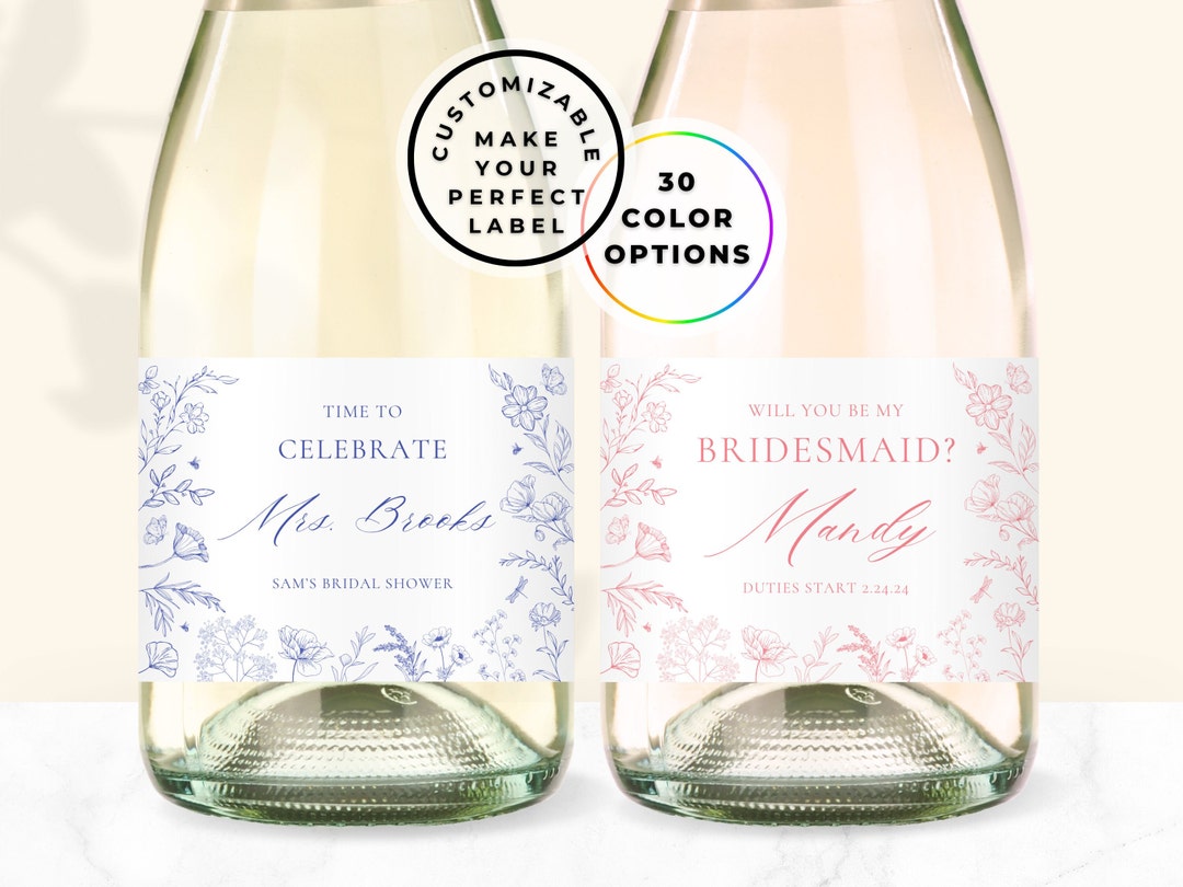 Custom Champagne Label, Bridesmaid Proposal Champagne Label, Floral ...