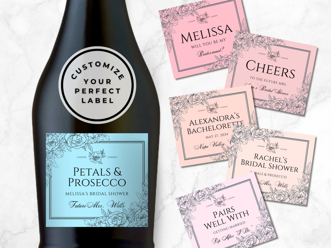 Custom Floral Prosecco Label, Prosecco Bottle Labels, Petals and ...