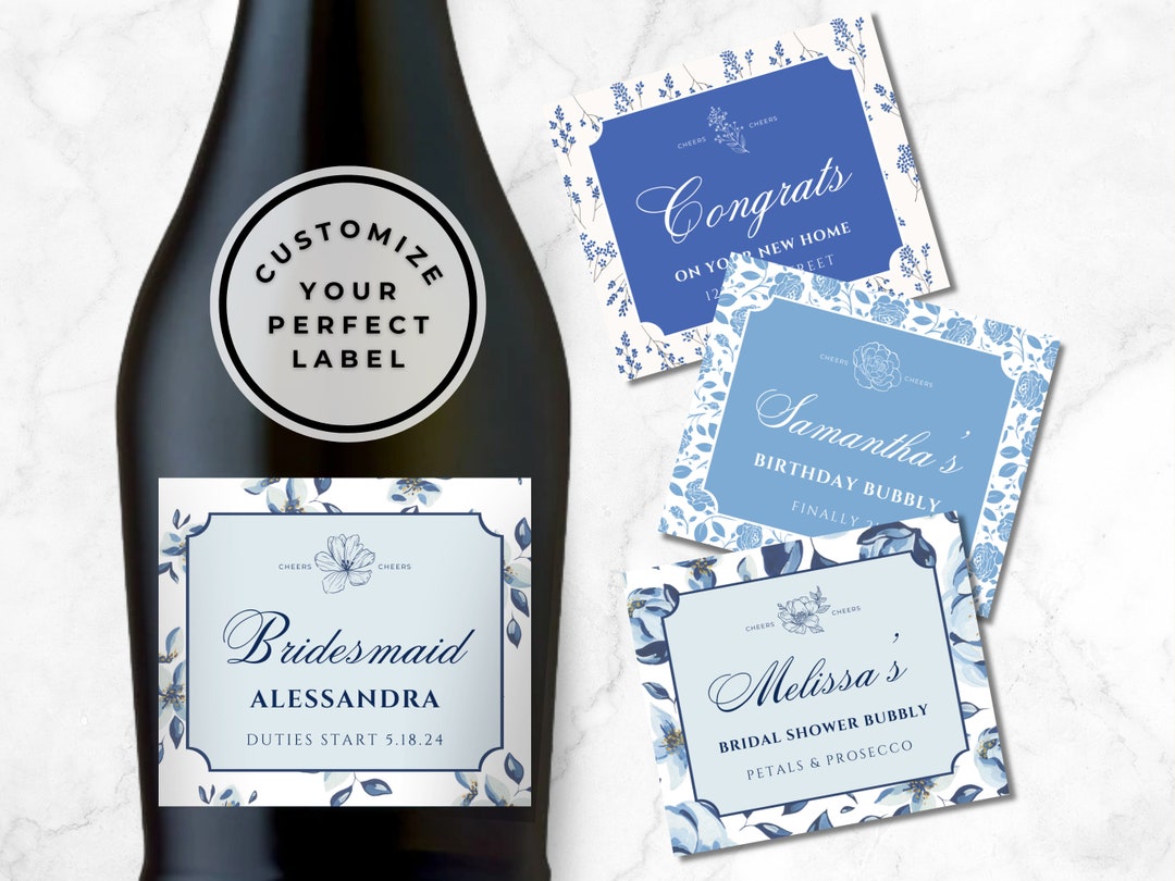 Custom Floral Prosecco Label, Prosecco Bottle Labels, Petals and ...