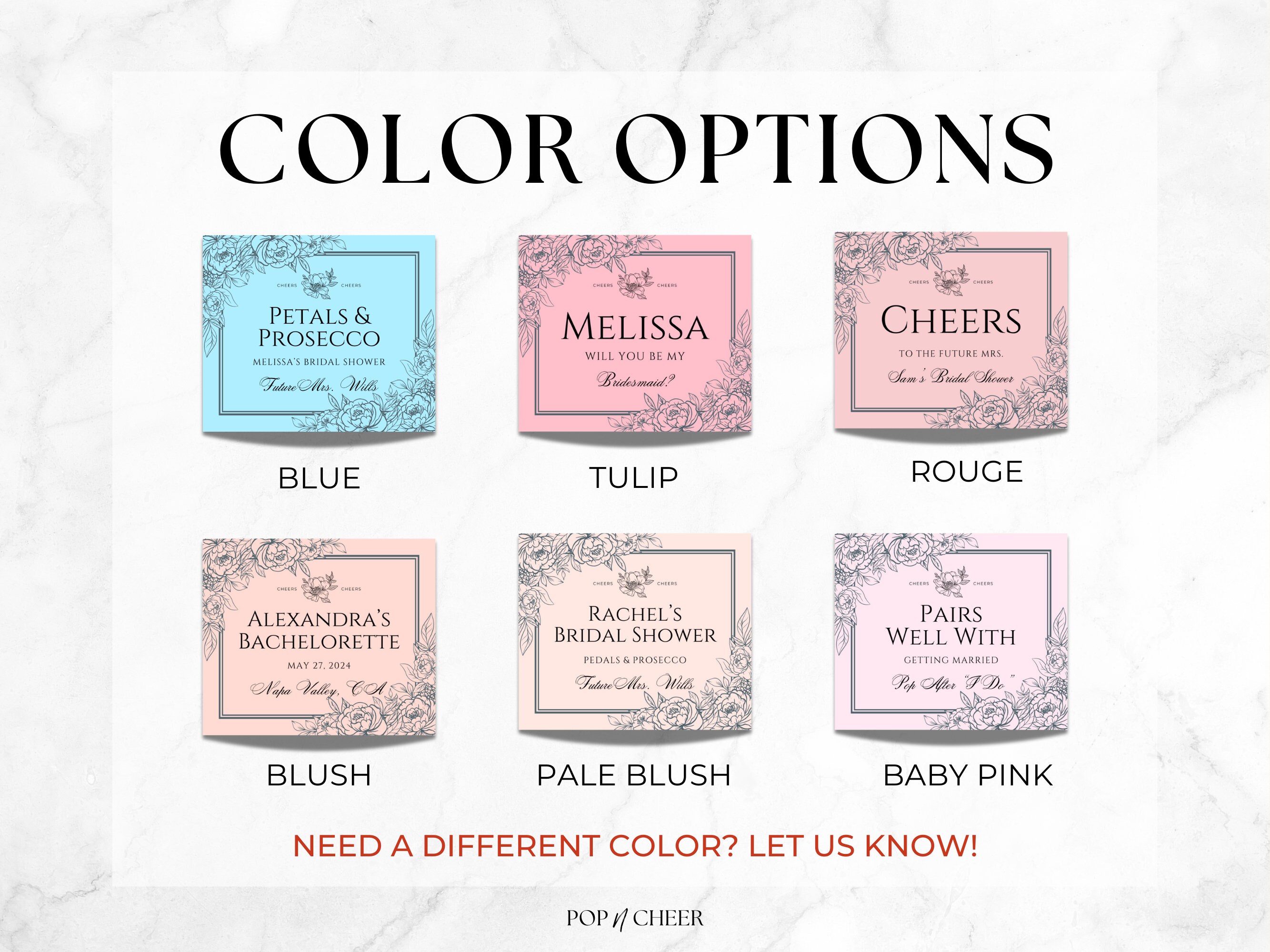 Custom Floral Prosecco Label, Prosecco Bottle Labels, Petals and ...