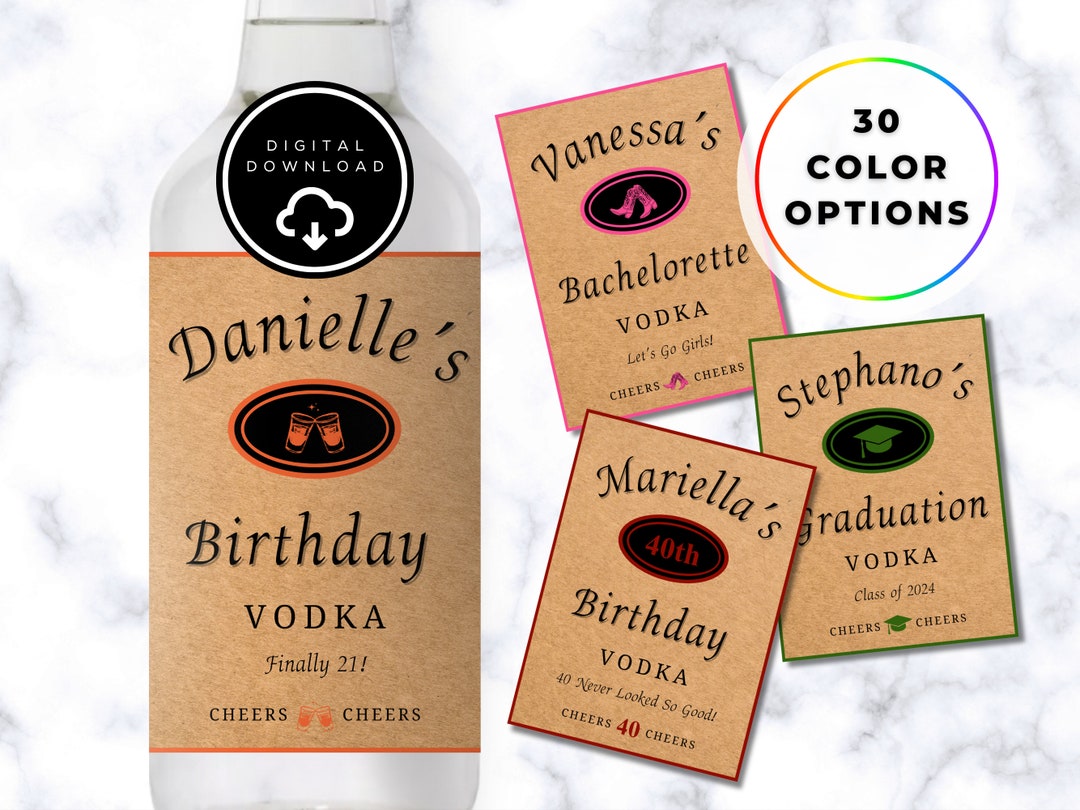 Digital Download Custom Vodka Label, Birthday Vodka Label, Vodka Shot ...