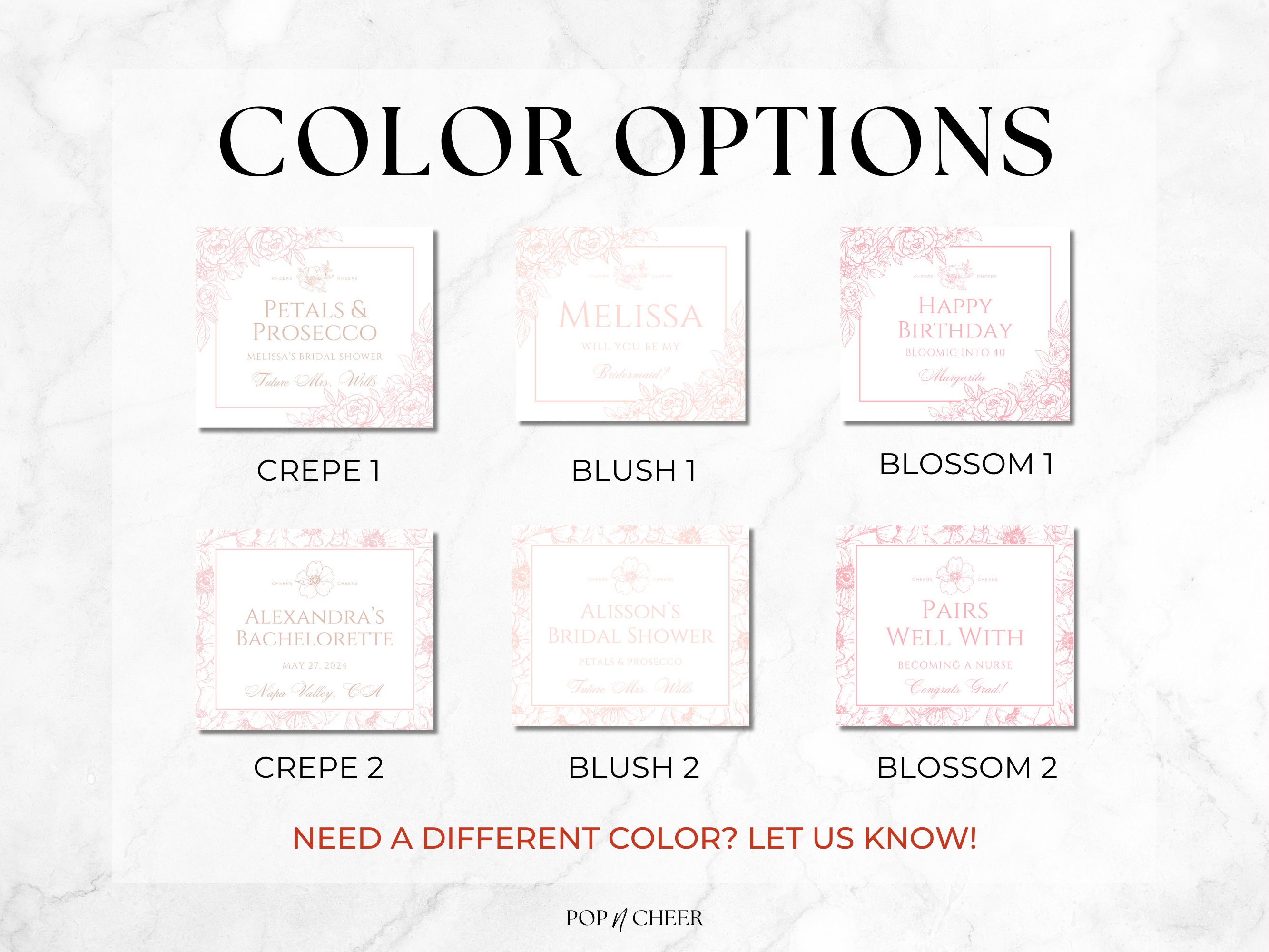 Custom Floral Prosecco Label, Prosecco Bottle Labels, Petals and ...