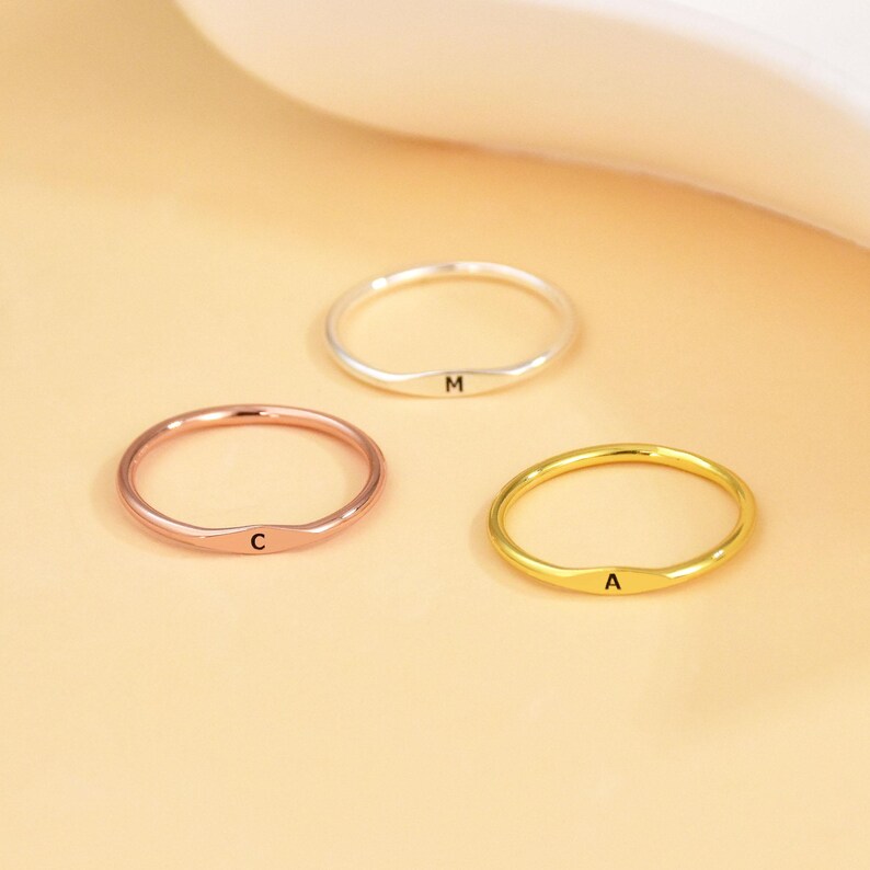 Custom Initial Ring, Dainty Letter Ring, Personalized Signet Initial ...