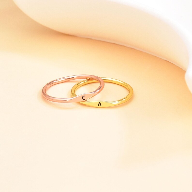 Custom Initial Ring, Dainty Letter Ring, Personalized Signet Initial ...