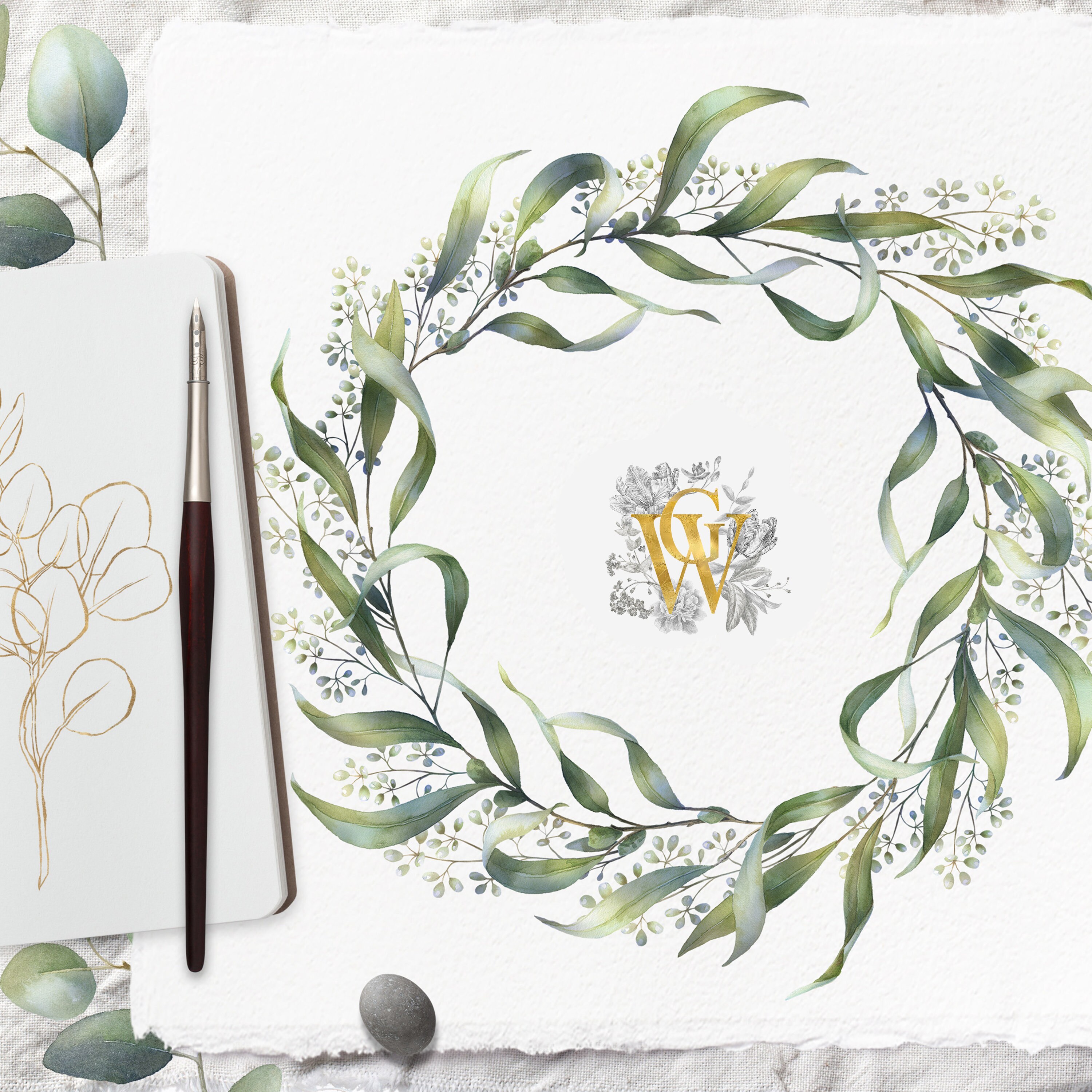 Eucalyptus Frame Clip Art, Eucalypt Border Clipart, Watercolor Green ...