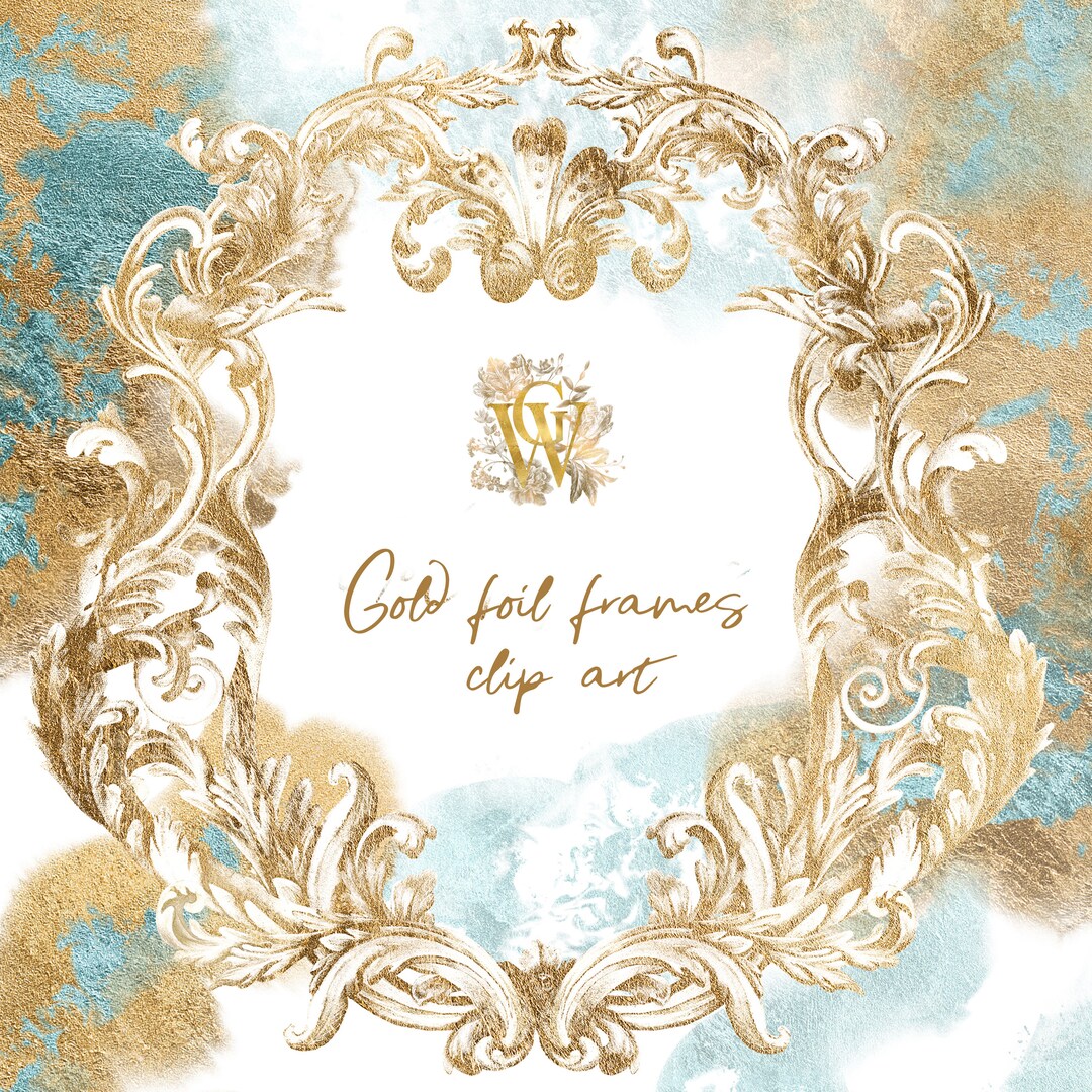 Gold Foil Frames Clip Art, Baroque Clipart, Ornamental Wedding Border ...
