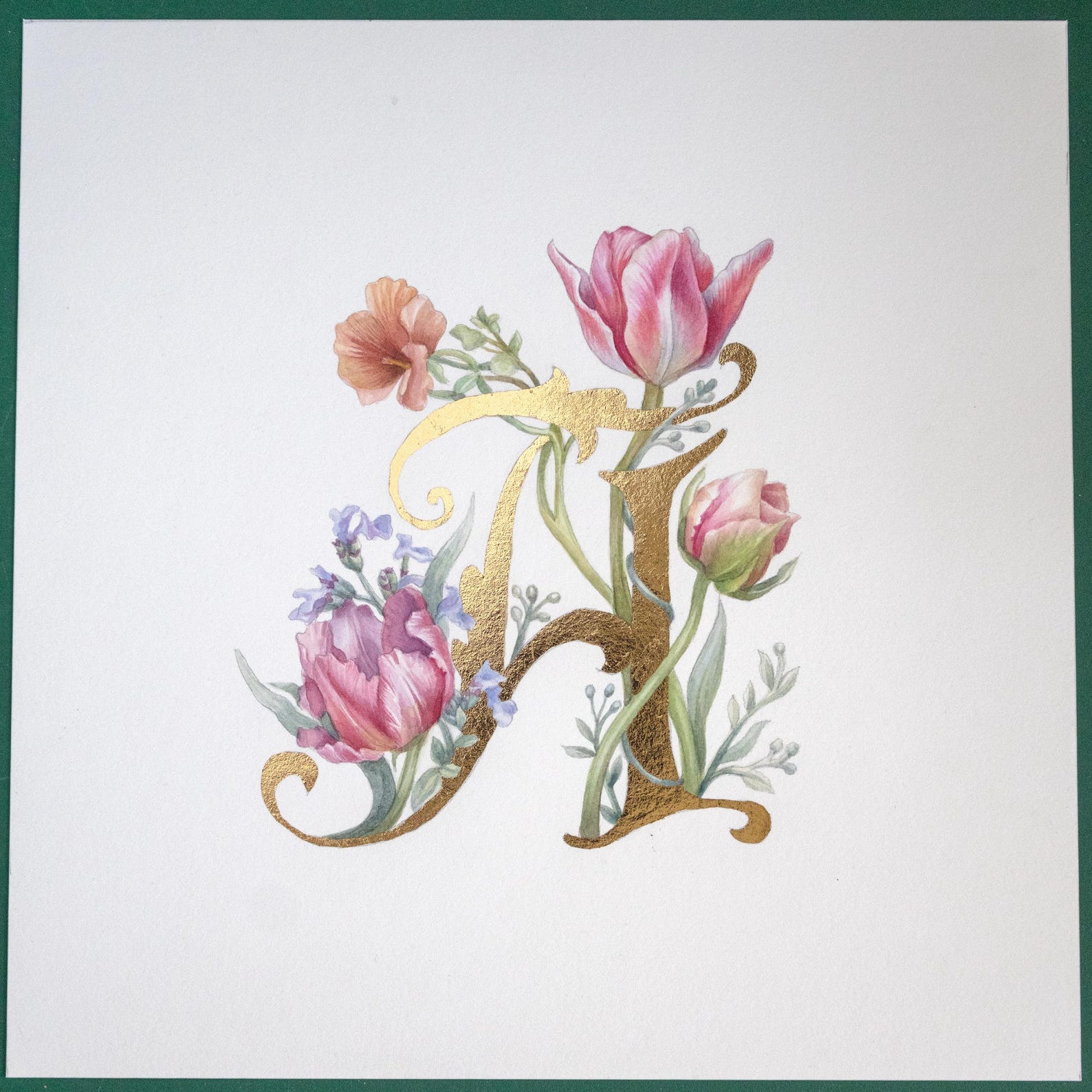 Watercolor Floral Letter A Painting, Original Hand Drawn Name Monogram ...