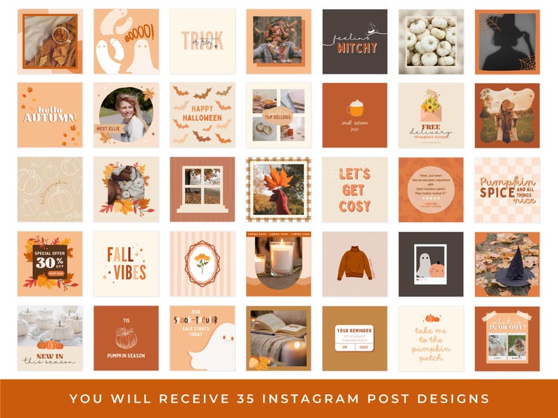 Autumn Instagram Post Templates Canva, Fall Instagram Bundle, Digital ...