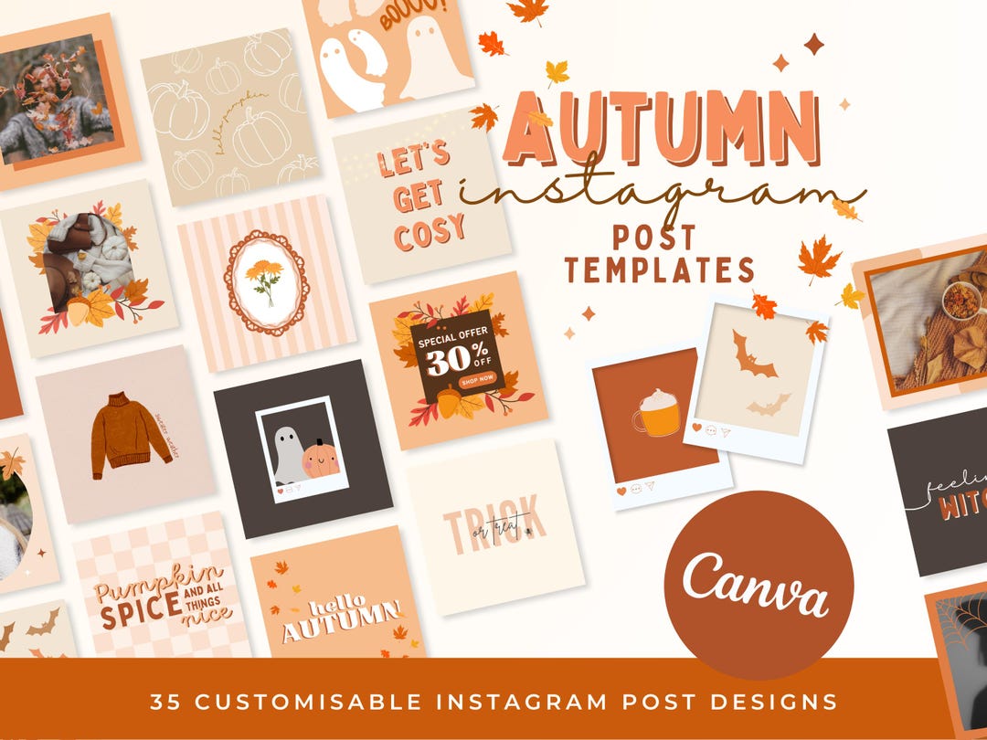Autumn Instagram Post Templates Canva, Fall Instagram Bundle, Digital ...