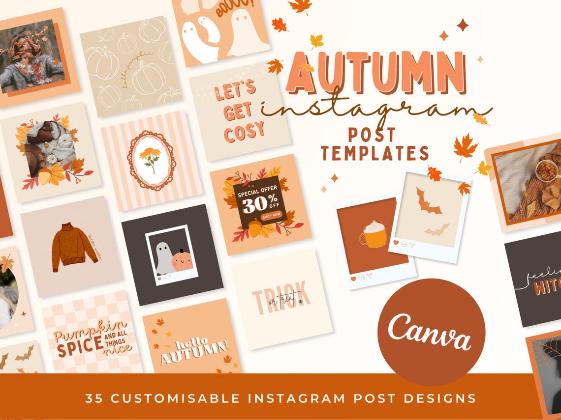 Autumn Instagram Post Templates Canva, Fall Instagram Bundle, Digital ...