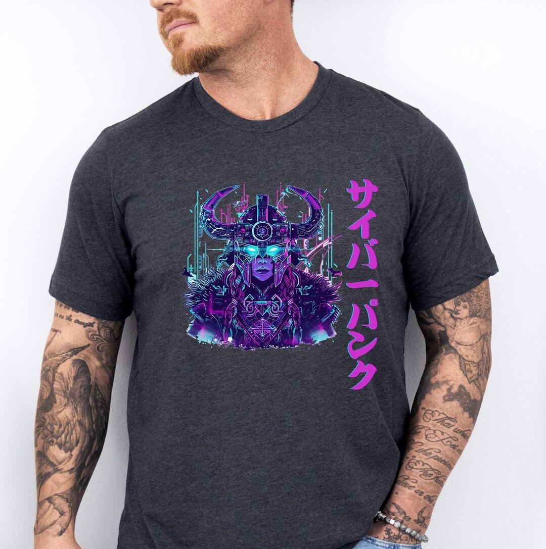 Cyberpunk Japanese Unisex Tee, Cyber Viking Techwear Shirt, Short ...