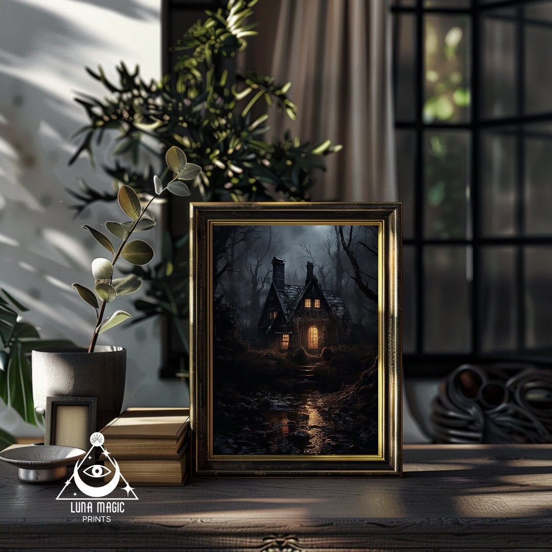 Dark Cottage Forest Painting Digital Art Download, Forestcore Decor ...