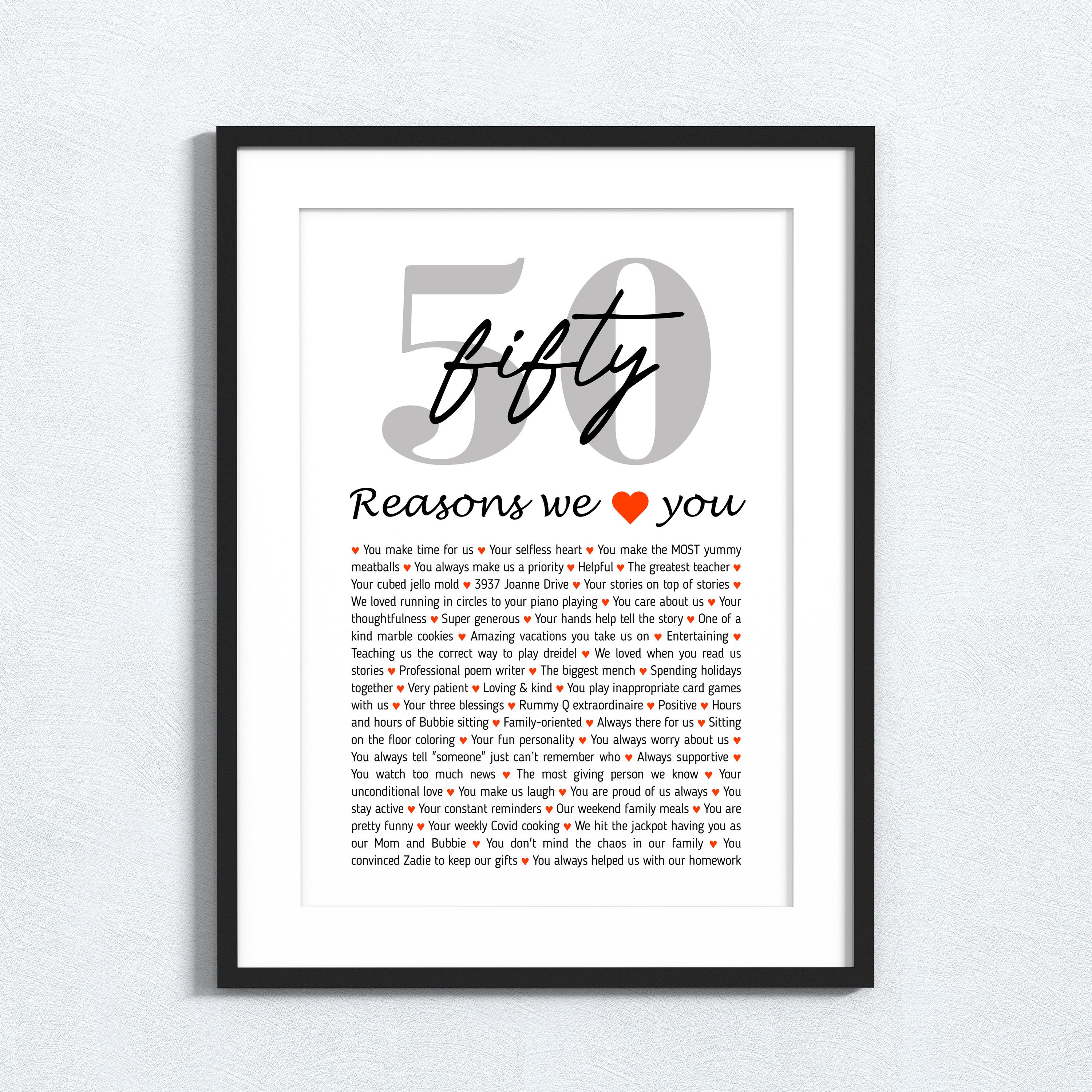 50th Birthday Gift Poster | 50 Reasons We Love You - Etsy