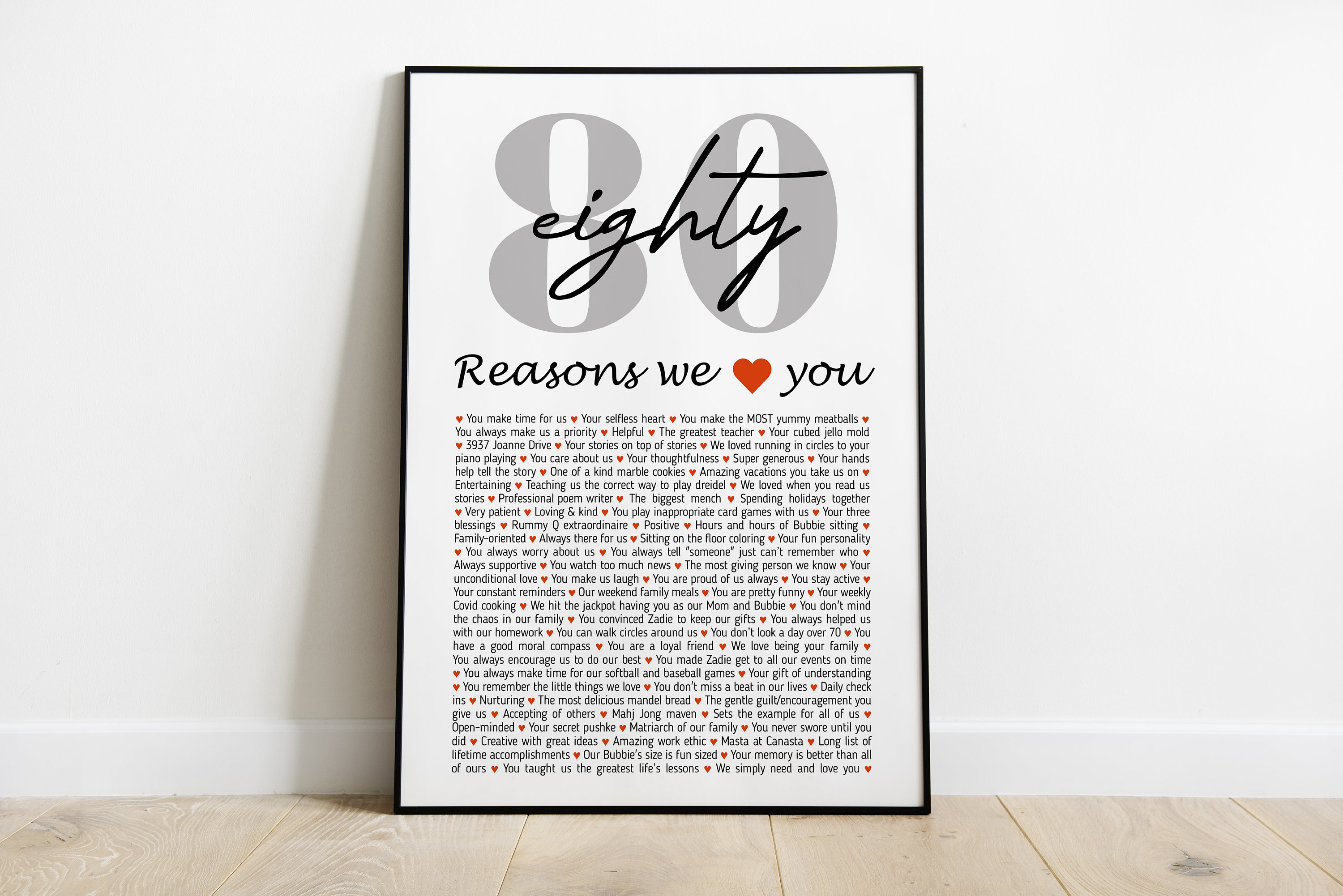 80 Reasons Why We Love You Poster Personalized 80th Birthday Gift for ...