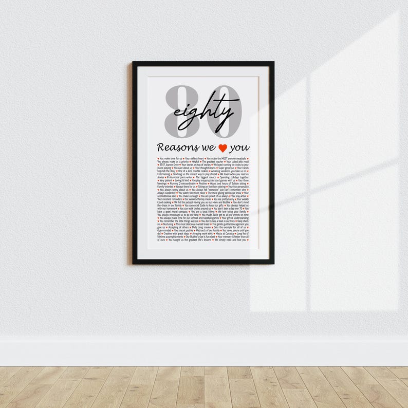 Personalized 80th Birthday Gift Poster | 80 Reasons We Love You - Etsy