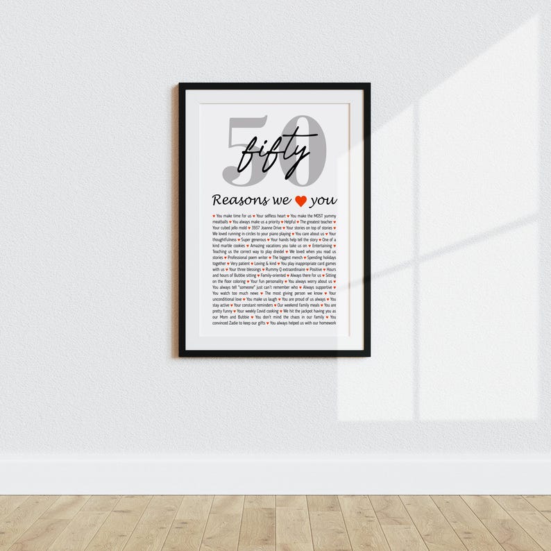 50th Birthday Gift Poster | 50 Reasons We Love You - Etsy