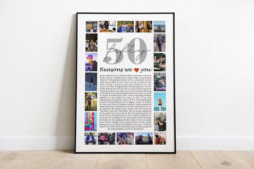 50 Things We Love About You Photo Collage | 50th Birthday Gift for ...