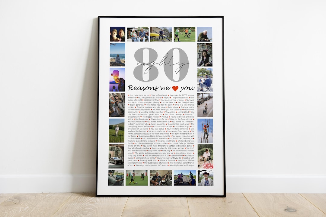 80 Things We Love About You Photo Collage | 80th Birthday Gift for ...