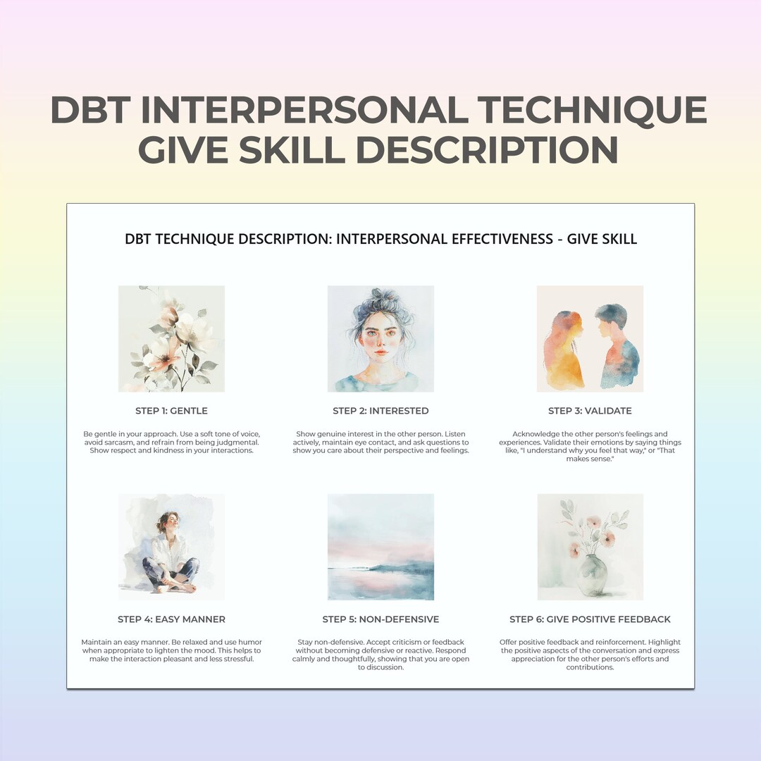 GIVE Skill Worksheet, Dialectical Behavior Therapy, DBT Skill Technique ...