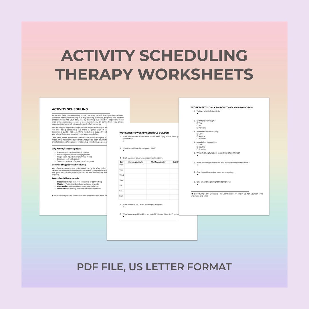 Behavioral Activation Activity Schedule CBT Depression Mood Planner ...