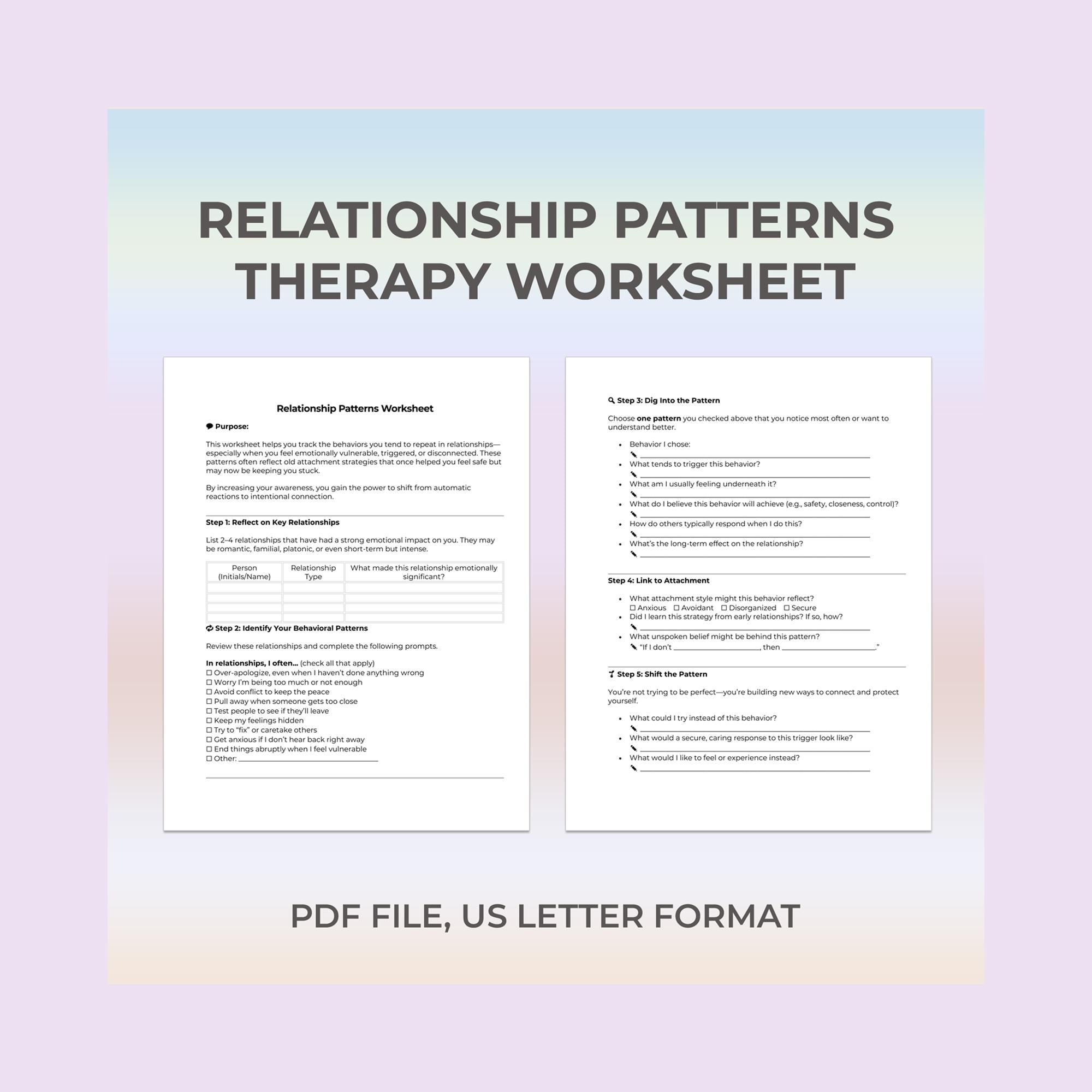 Relationship Patterns, Therapy Worksheet, Attachment Styles, Emotional ...