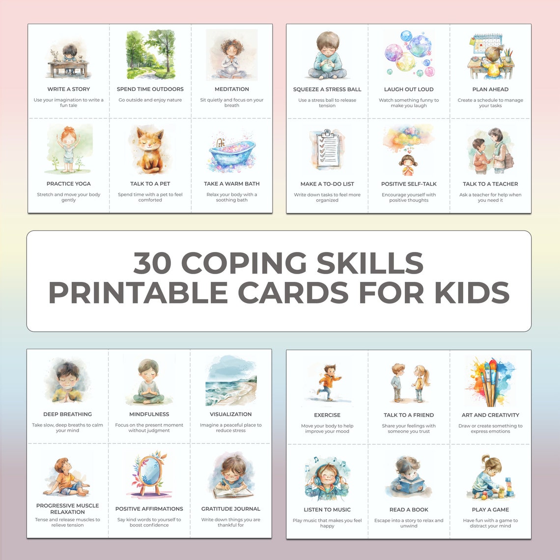 Coping Skills Therapy Cards for Kids Printable Psychotherapy Game for ...