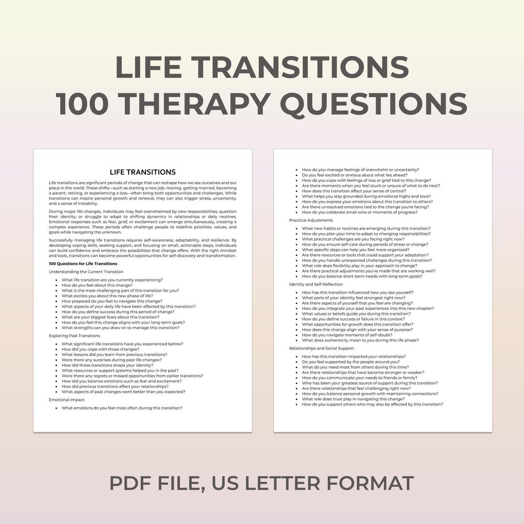 Life Transitions Therapy Questions, Navigating Change, Personal Growth ...