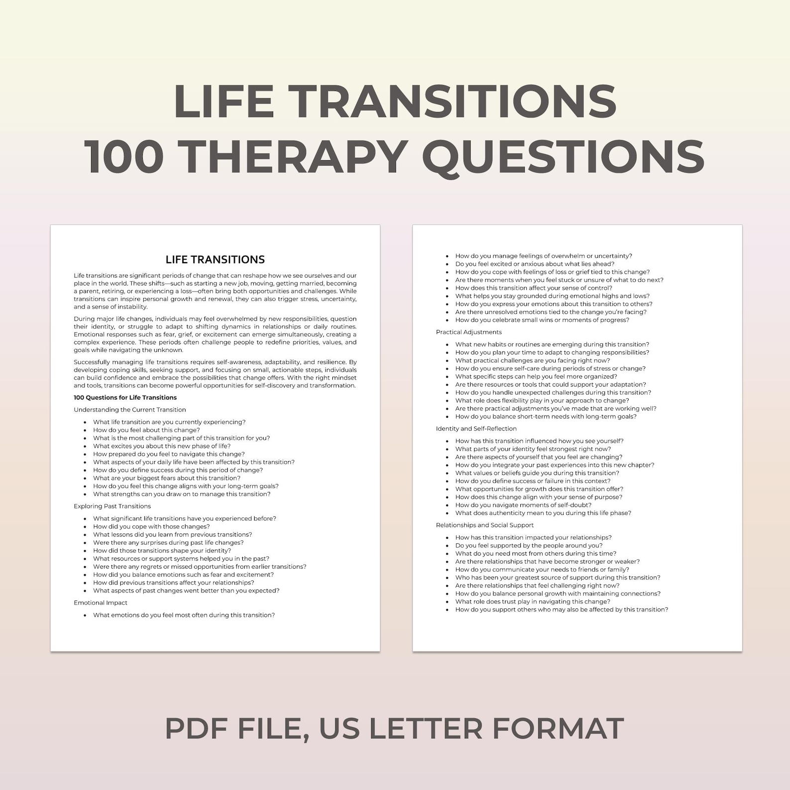 Life Transitions Therapy Questions, Navigating Change, Personal Growth ...