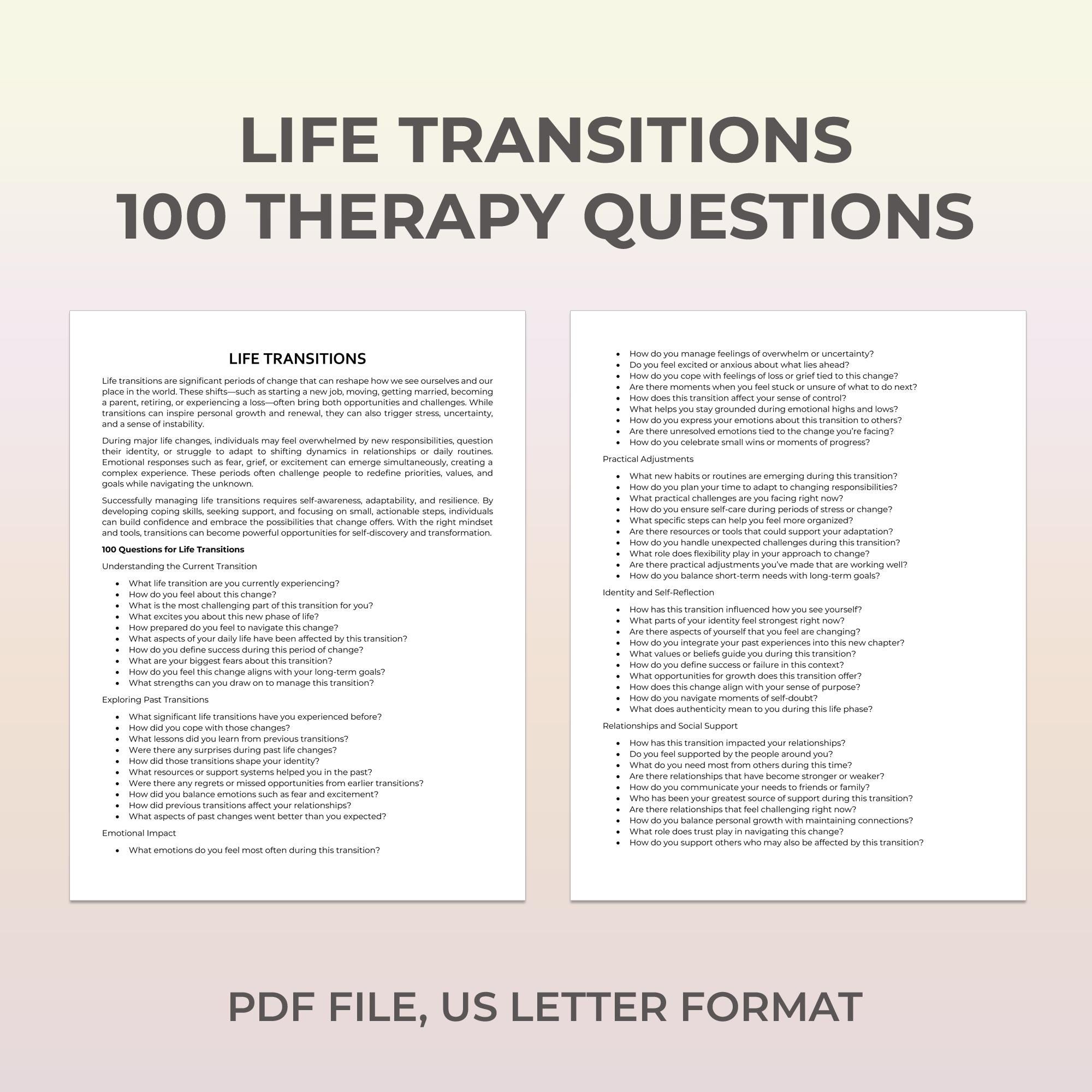 Life Transitions Therapy Questions, Navigating Change, Personal Growth ...