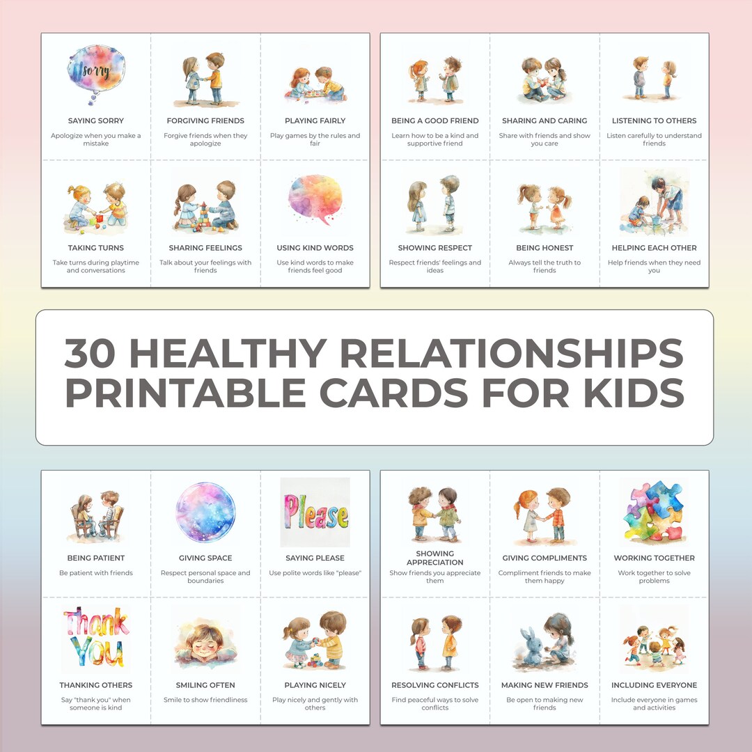 Healthy Relationships, Printable Cards for Kids, Therapy Cards for ...