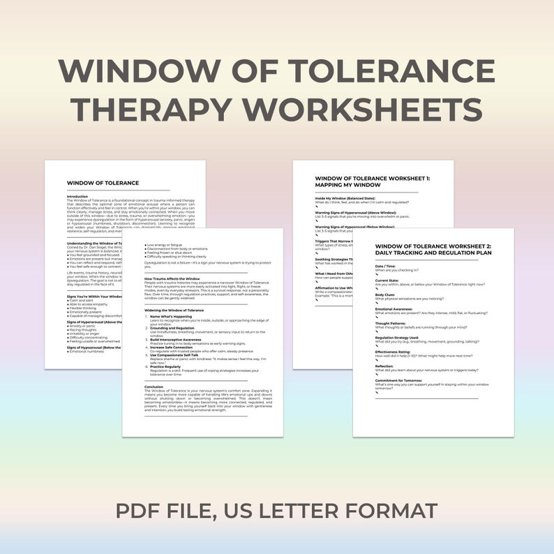 Window of Tolerance Worksheets, Nervous System, Hyperarousal ...